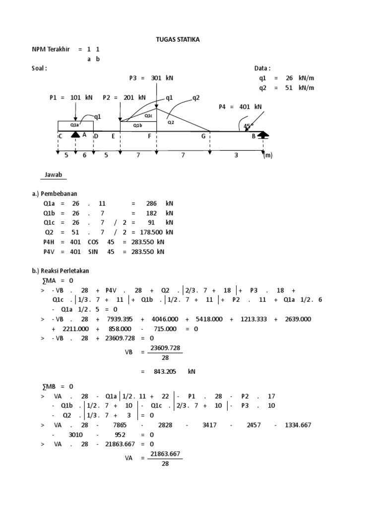 Tugas Statika: Q1a Q1b Q1c Q2 | PDF