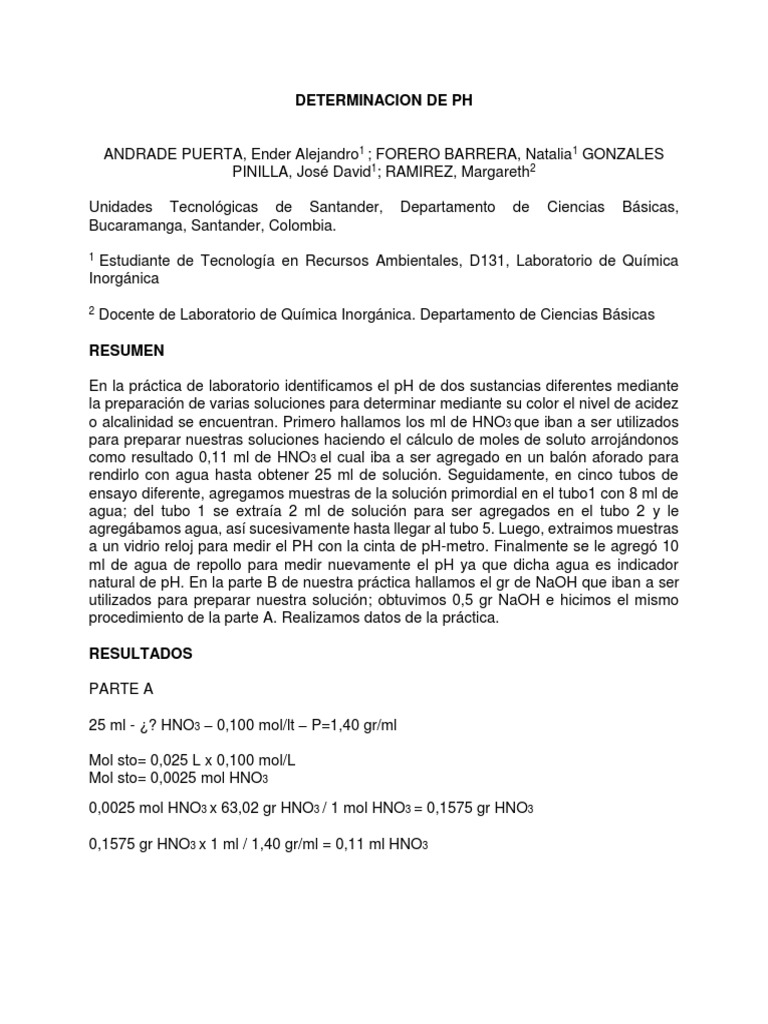 Determinacion de PH | PDF | Ph | Ácido