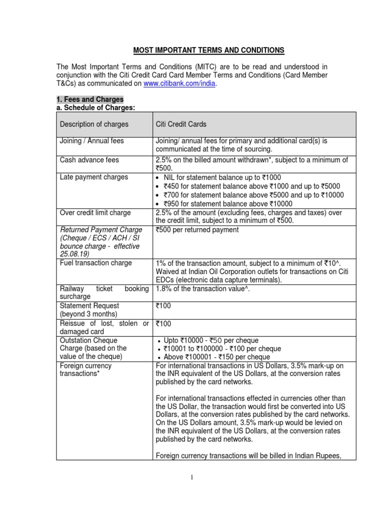 Most Important Terms and Conditions | PDF | Credit Card | Financial ...