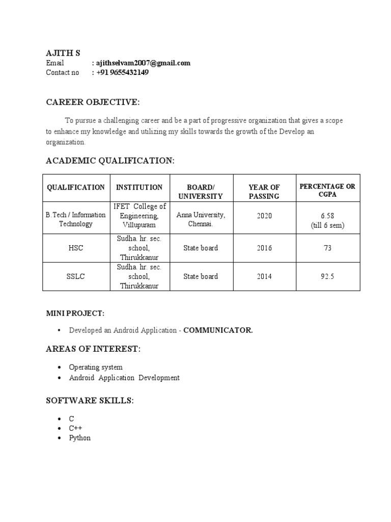 Ajith S Resume - IT Engineer | PDF