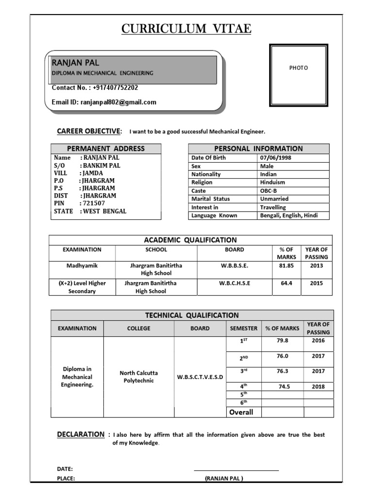 Curriculum Vitae: Ranjan Pal | PDF | Educational Stages | Learning