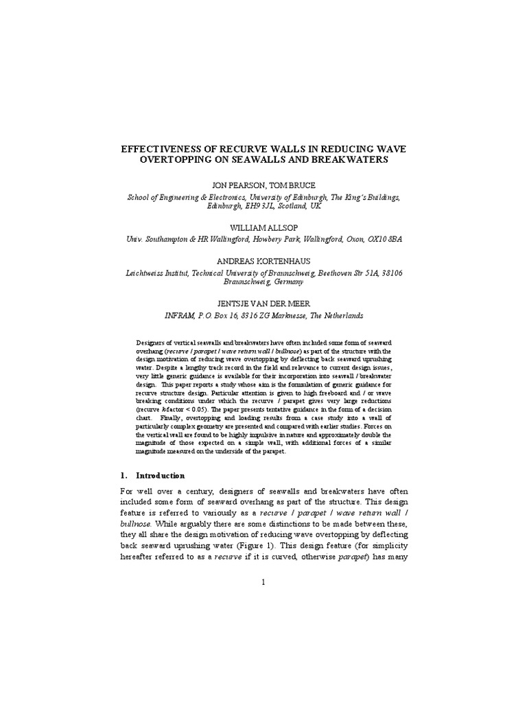 Recurve Walls: Wave Overtopping Reduction | PDF | Force | Teaching ...