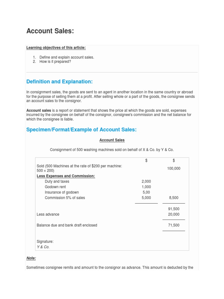 Account Sales Report | PDF | Debits And Credits | Invoice