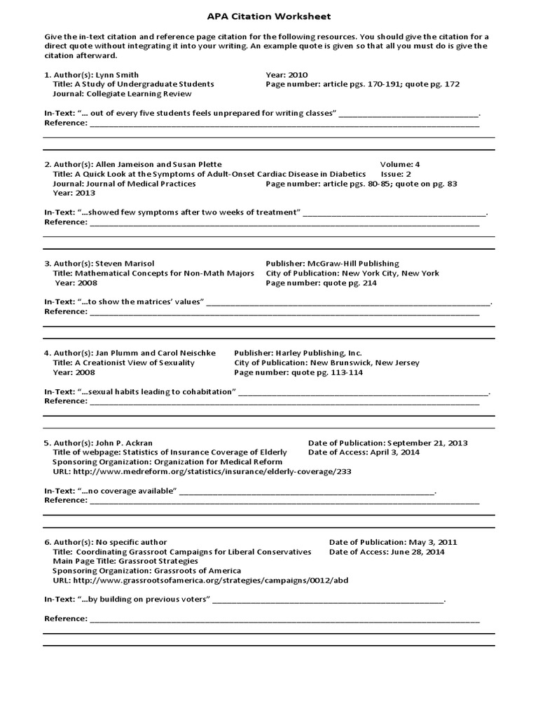 Apa Worksheet | PDF | Health Care