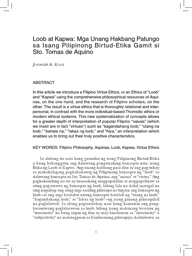 Jeremiah Reyes - Loob at Kapwa Tagalog Journal Article-Libre | PDF