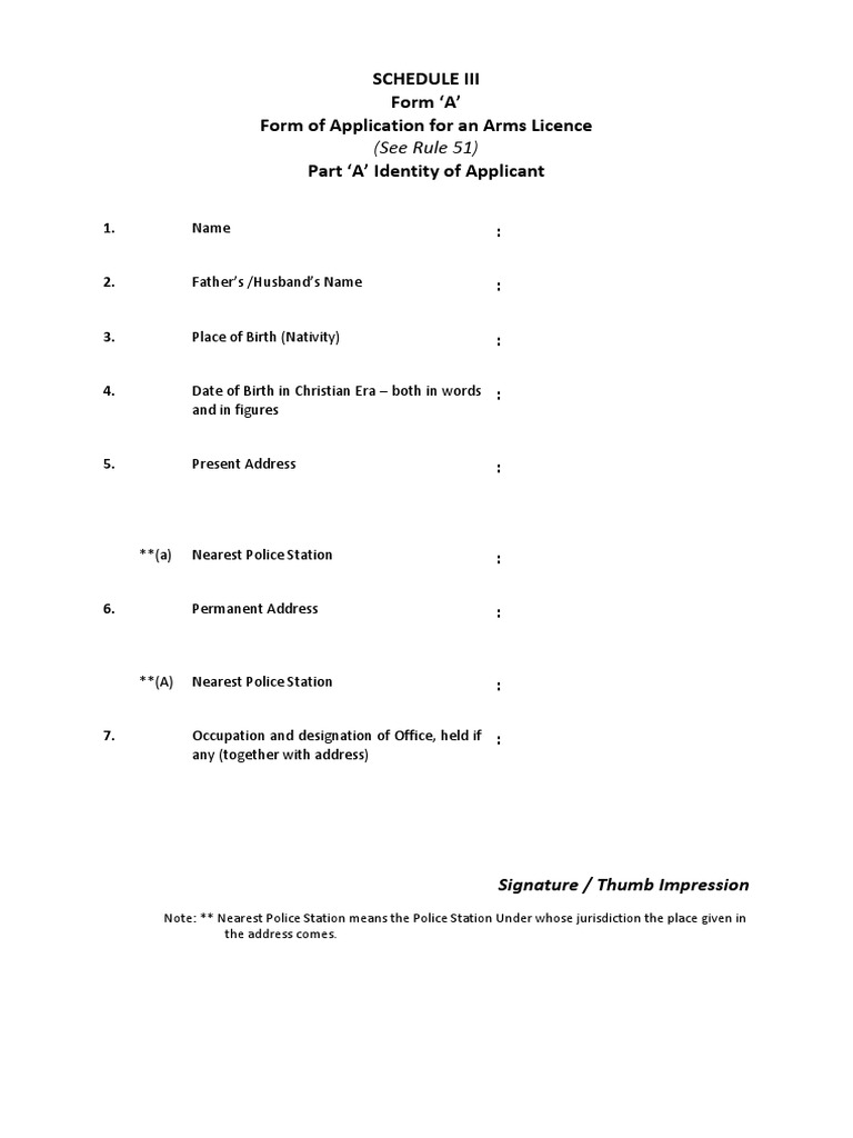 Arms License Form | PDF | License | Crime & Violence