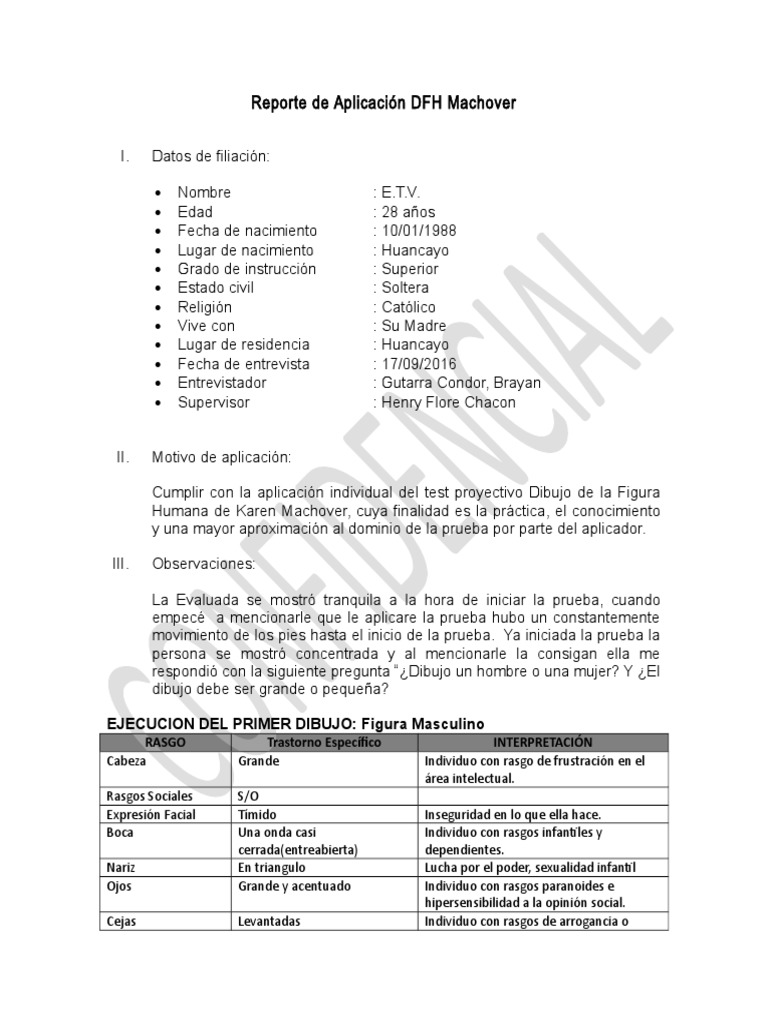 Análisis DFH Machover: Perfil Psicológico | PDF | Masculinidad ...