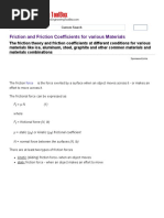 Table of Friction Coefficient | PDF | Technology & Engineering