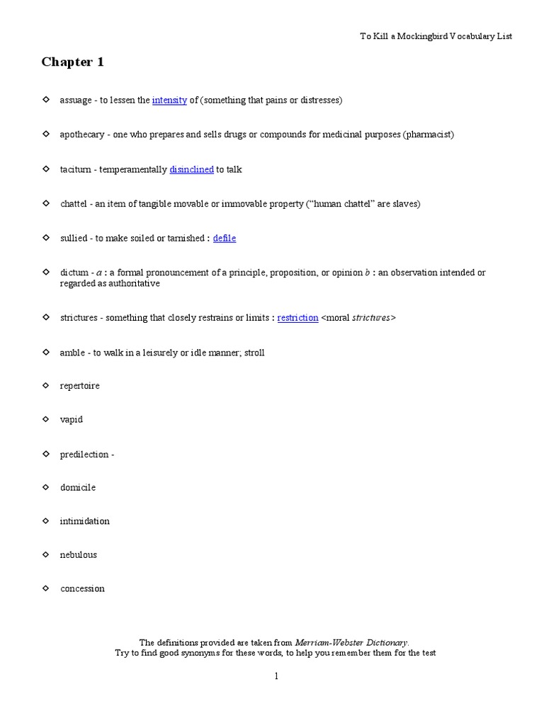 To Kill a Mockingbird Vocabulary Guide | PDF | Testimony | Misdemeanor
