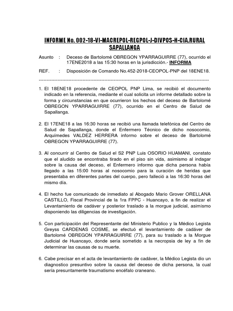 Informe de Fallecido | PDF | Salud y bienestar | Medicina