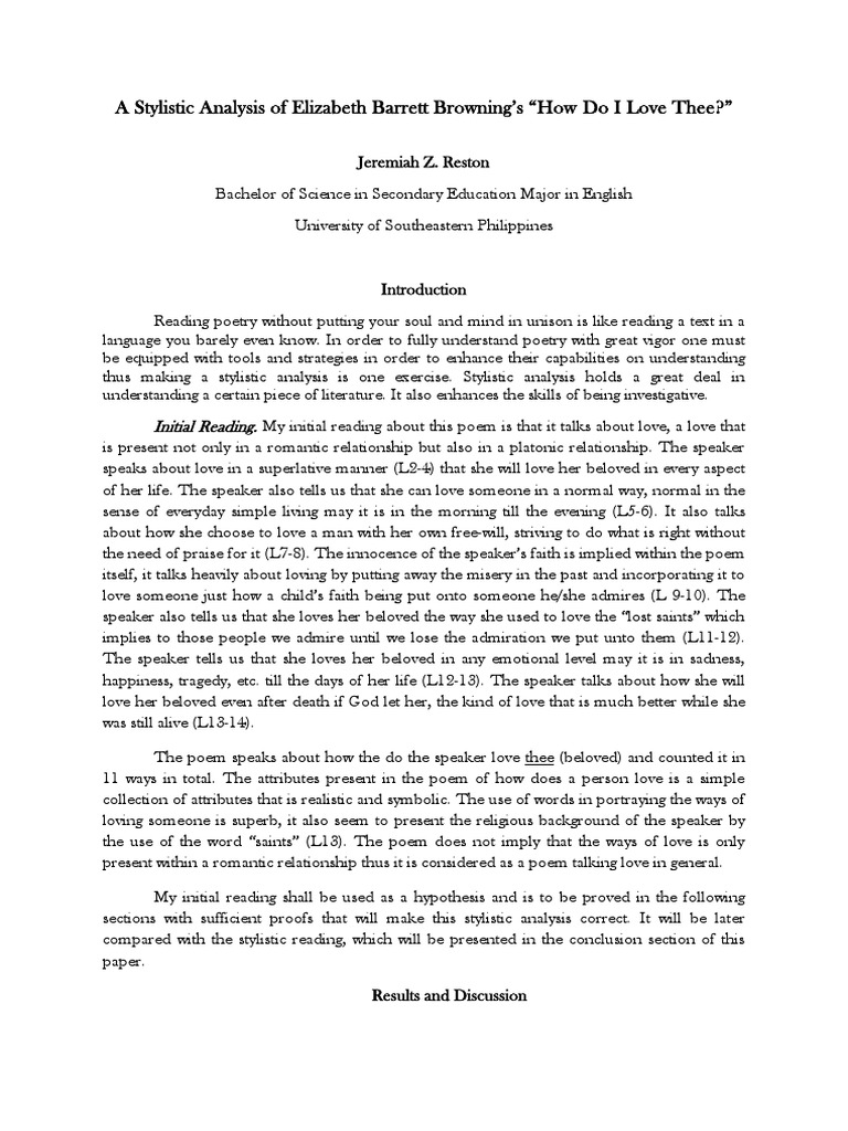 A Stylistic Analysis of Elizabeth Barrett Browning's "How Do I Love ...