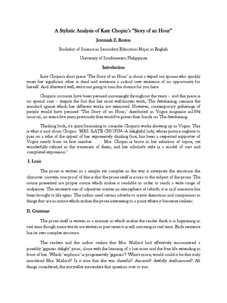 Story of An Hour Analysis | PDF