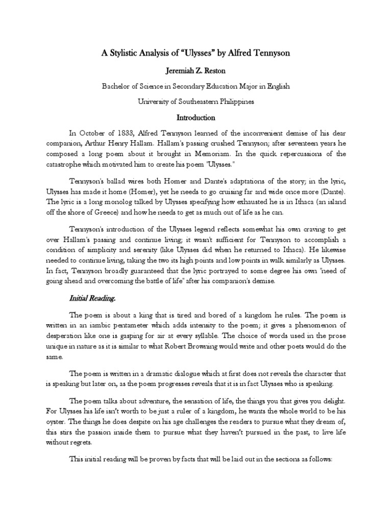 A Stylistic Analysis of "Ulysses" by Alfred Tennyson | PDF | Odysseus ...
