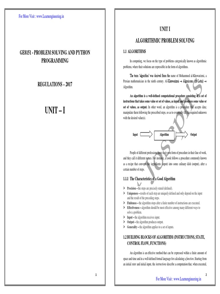 GE8151 - PROBLEM SOLVING AND PYTHON PROGRAMMING - by WWW - LearnEngineering.in PDF | PDF ...