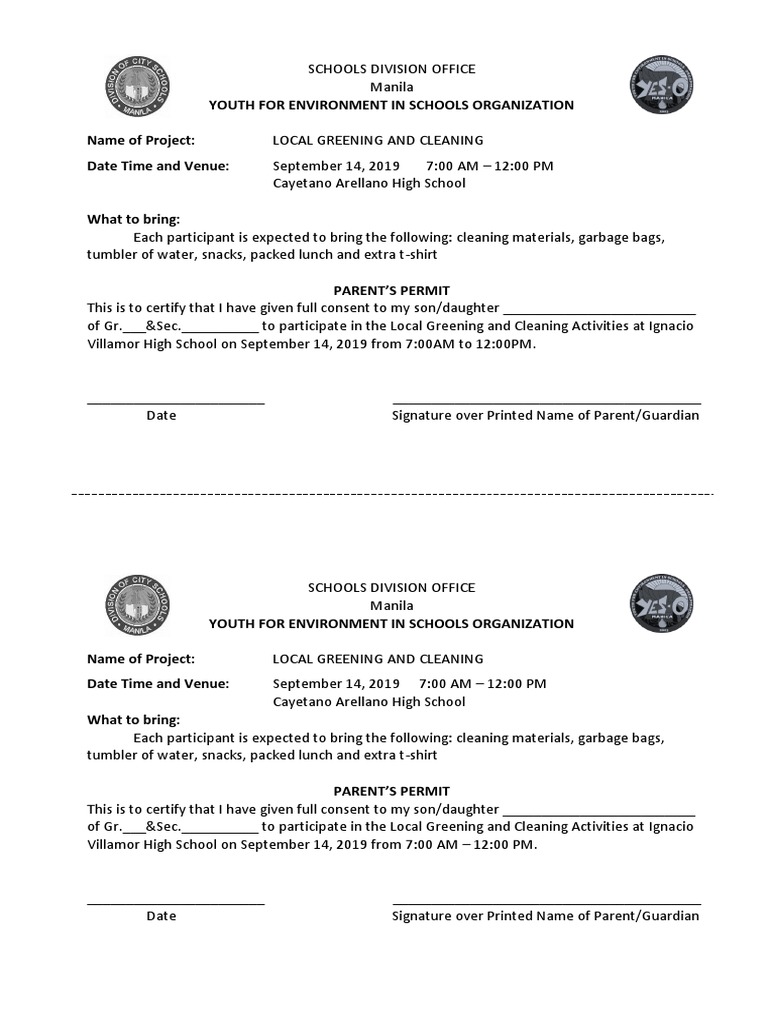 Parents Permit Local Greening Cleaning