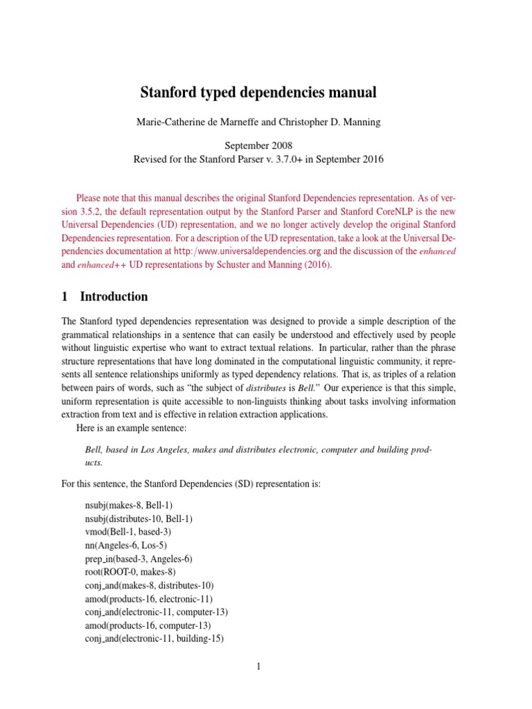 Stanford Typed Dependencies Manual | PDF | Preposition And Postposition ...