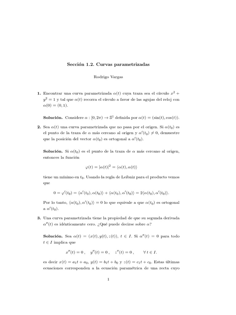 Capitulo-1-2 Curvas Parametrizadas PDF | PDF | Ortogonalidad | Vector ...