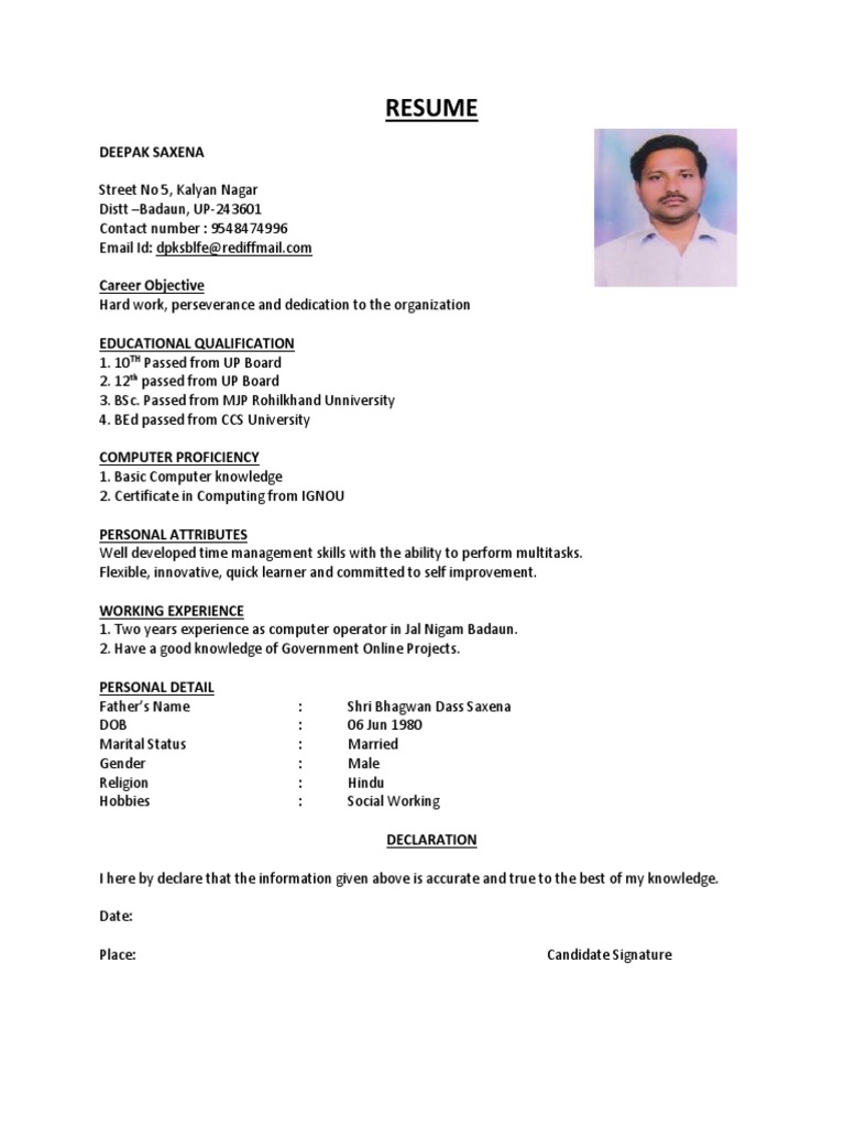 Deepak Resume Pdf 
