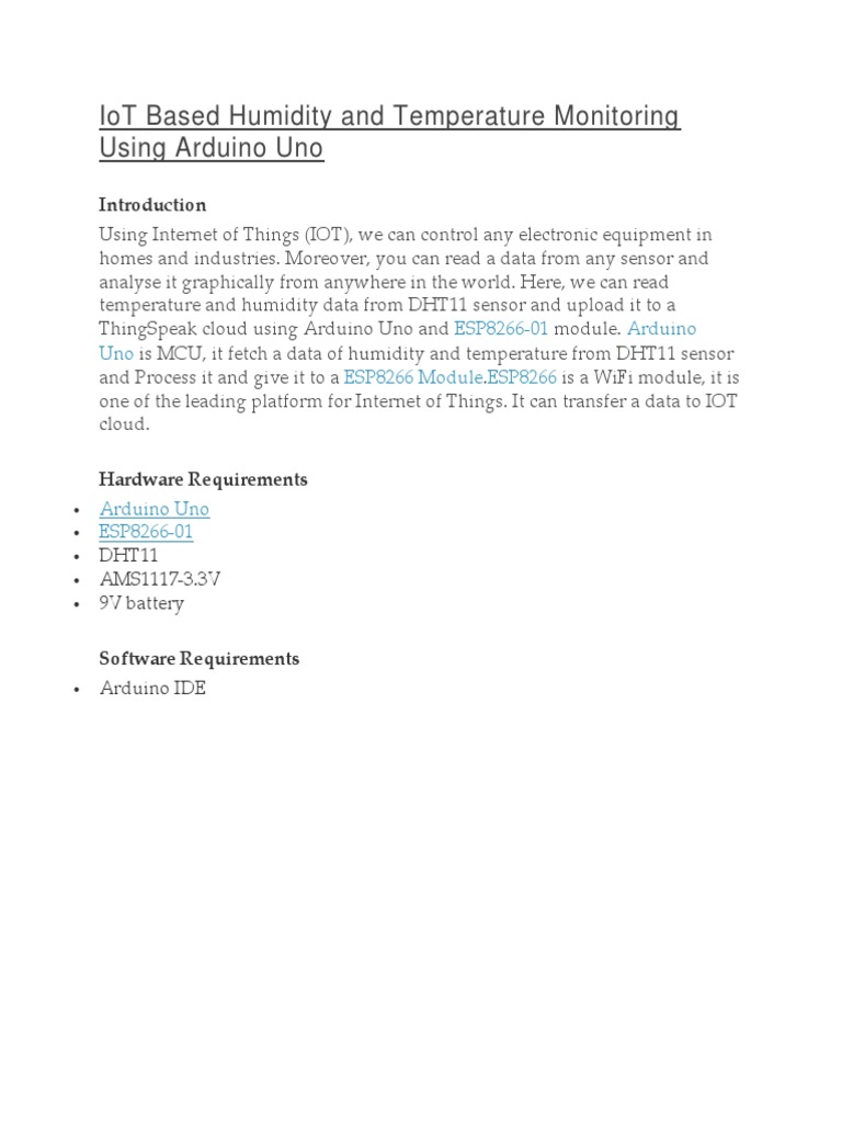 IoT Based Humidity and Temperature Monitoring Using Arduino Uno | PDF ...