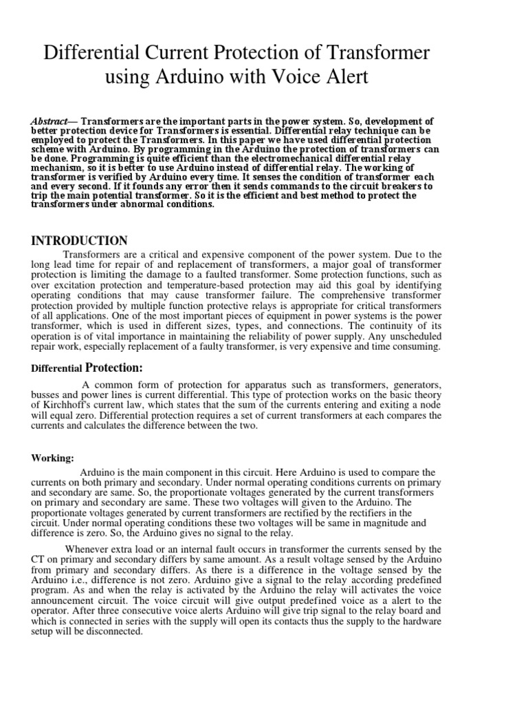 Differential Protection Using Arduino | PDF | Relay | Rectifier