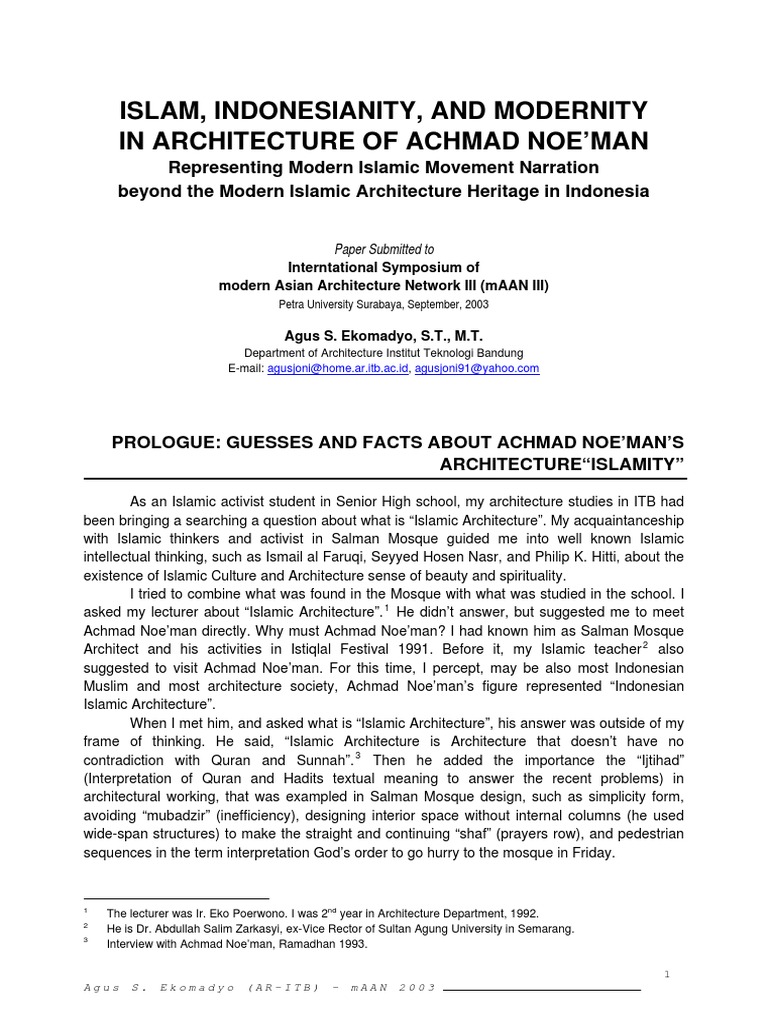 Islam, Indonesianity, and Modernity in Architecture of Achmad Noe'Man ...