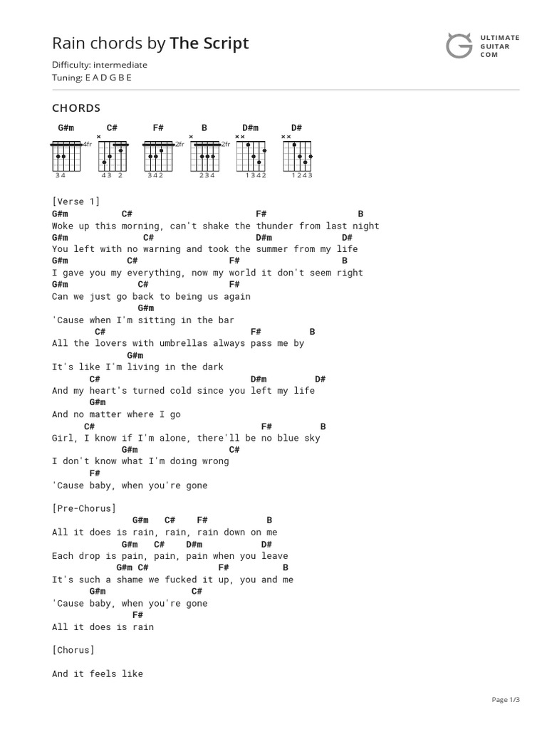 Rain Chords by The Script | PDF | Song Structure | Songs