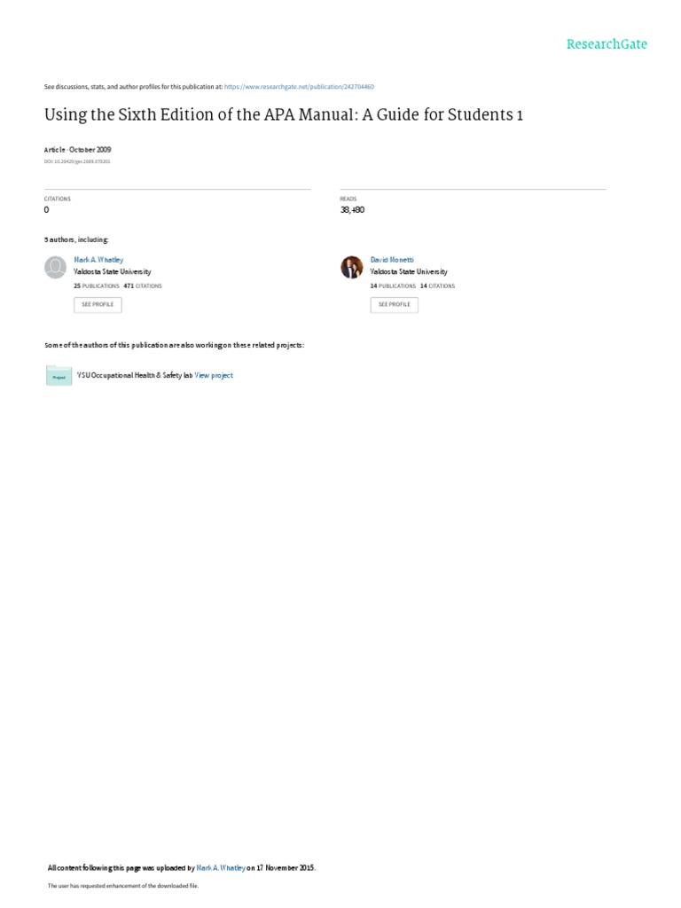 Using The Sixth Edition of The APA Manual A Guide | PDF | Citation ...