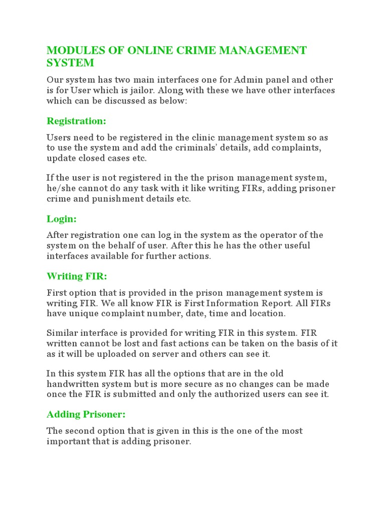 Modules of Online Crime Management System | PDF | Databases | Autopsy