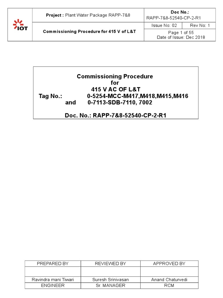 Commissioning Procedure MCC | PDF | Relay | Fuse (Electrical)