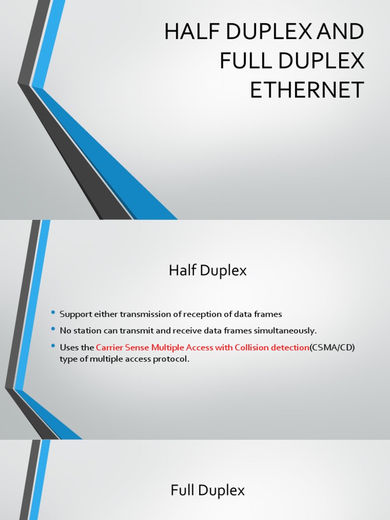 Half Duplex and Full Duplex Ethernet | PDF | Ethernet | Network Switch