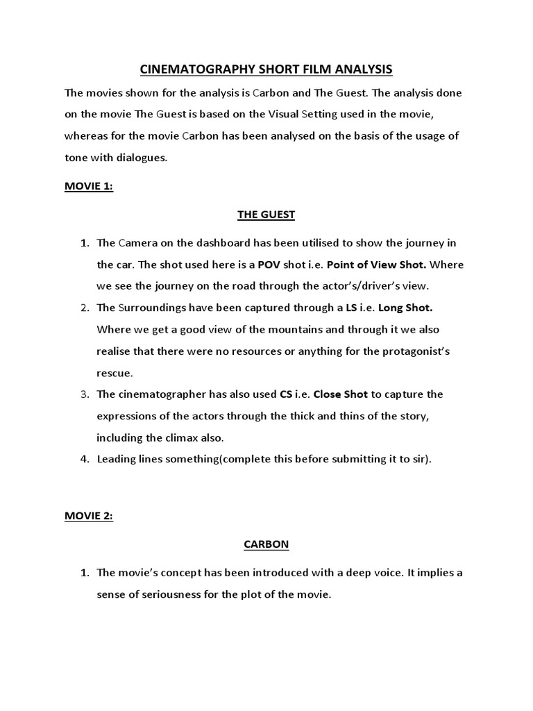 Cinematography Short Film Analysis | PDF | Cinematography