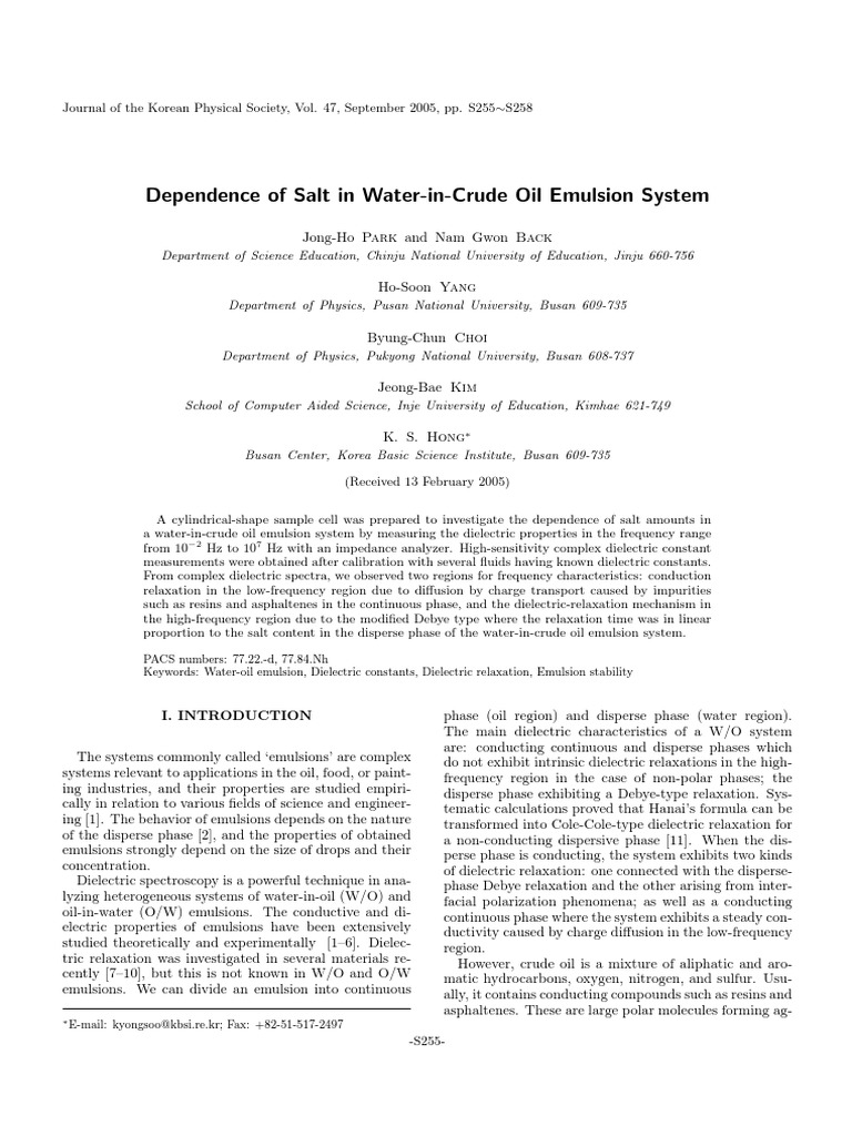 Dependence of Salt in Water-in-Crude Oil Emulsion System PDF | PDF ...
