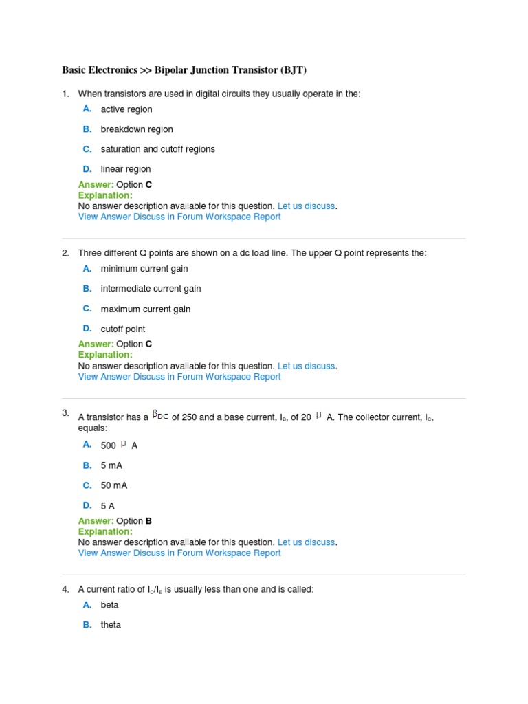 Basic Electronics Bipolar Junction Transistor (BJT) : A. B. C. D | PDF | Bipolar Junction ...
