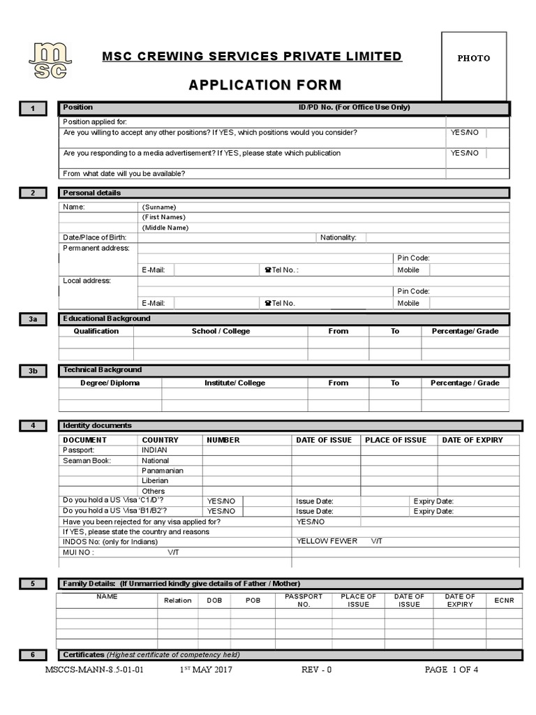 MSC Application Form | PDF | Identity Document