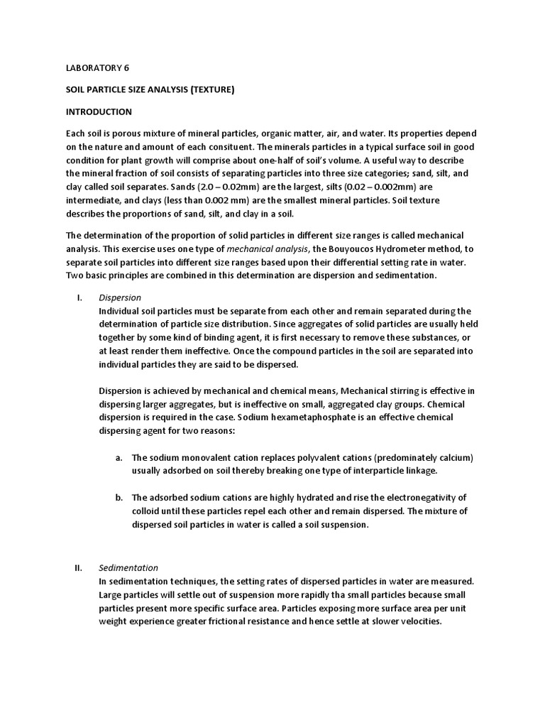 Soil Particle Size Analysis (Texture) : Dispersion | PDF | Soil | Materials