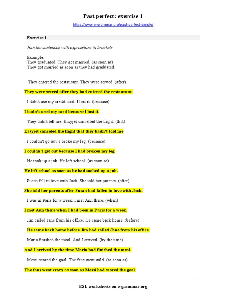 Past Perfect Simple Exercise Ghiorzo | PDF