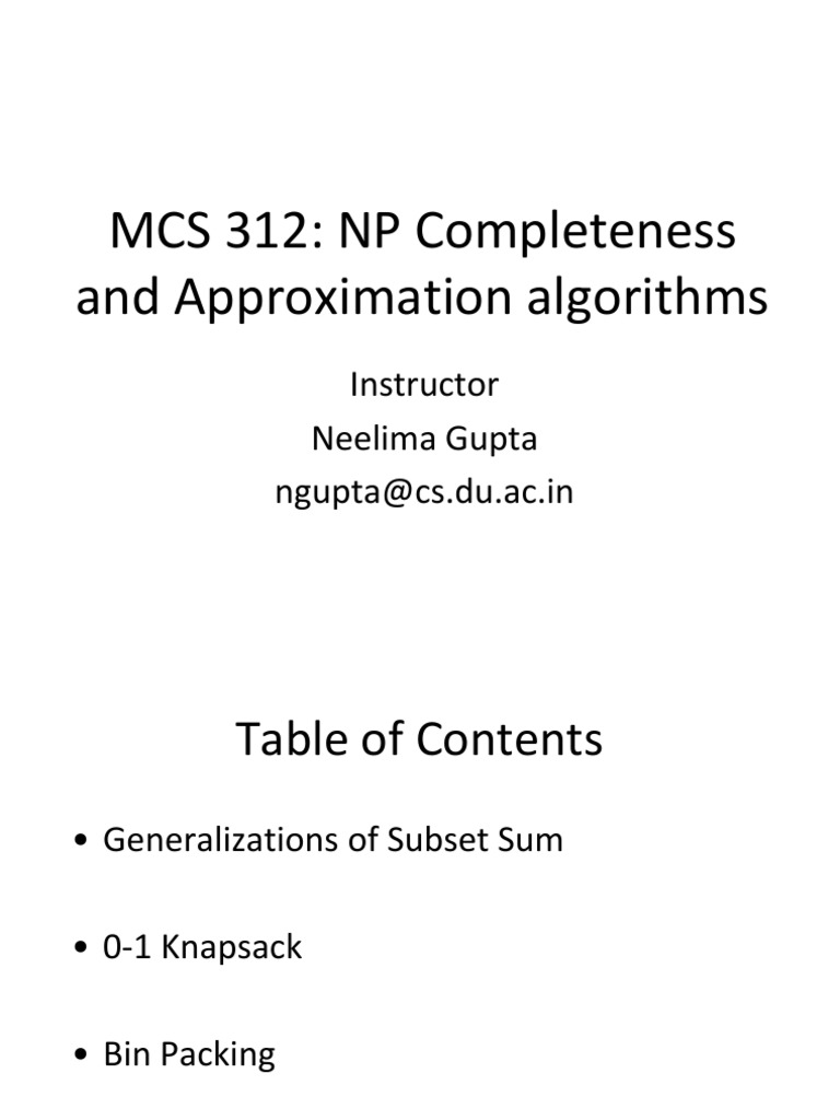 NP Completeness in Knapsack Problems | PDF | Computational Complexity Theory | Applied Mathematics