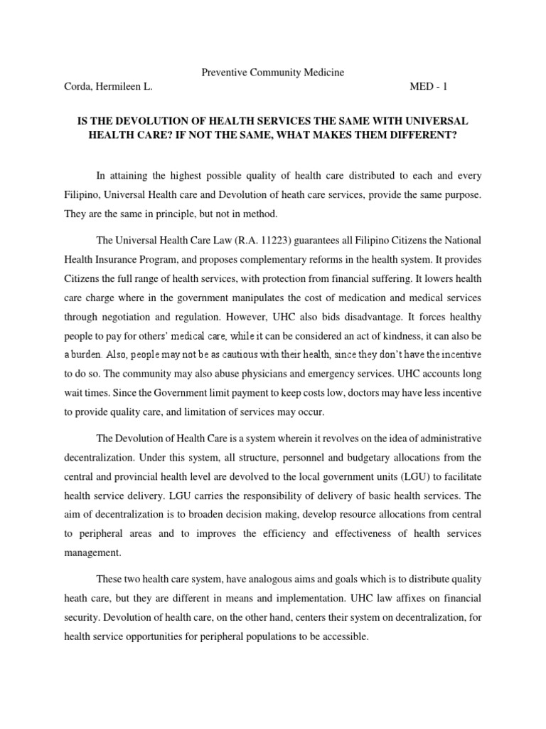 Is The Devolution of Health Services The Same With Universal Health ...