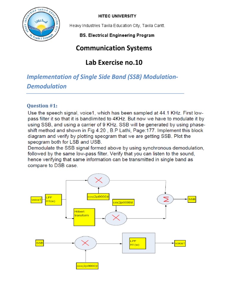 Communication Systems Lab Exercise No.10: Implementation of Single Side ...