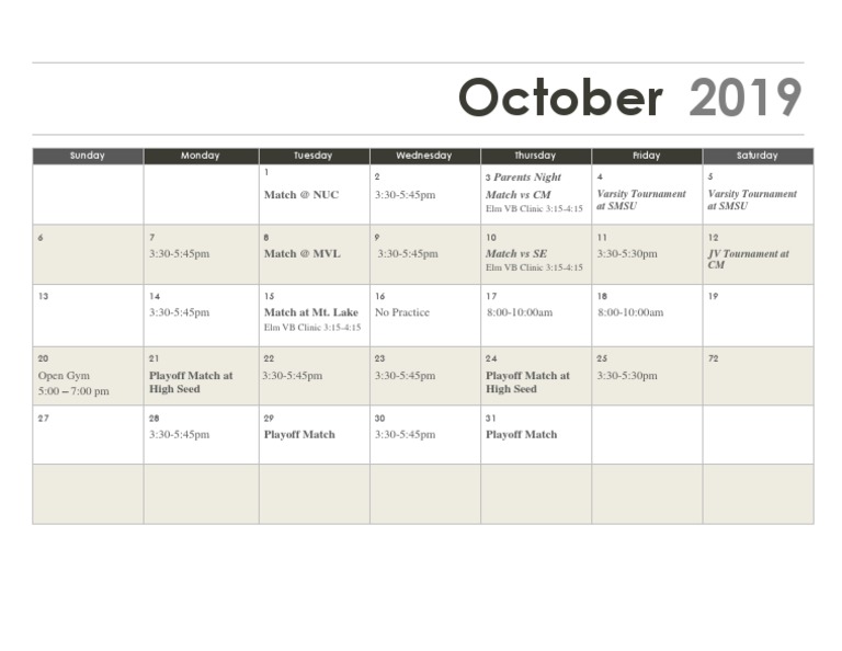 2019 October Schedule | PDF