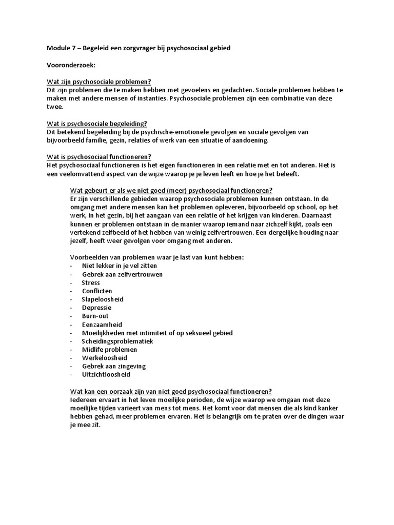 Module 7 - Begeleid Een Zorgvrager Op Psychosociaal Gebied | PDF