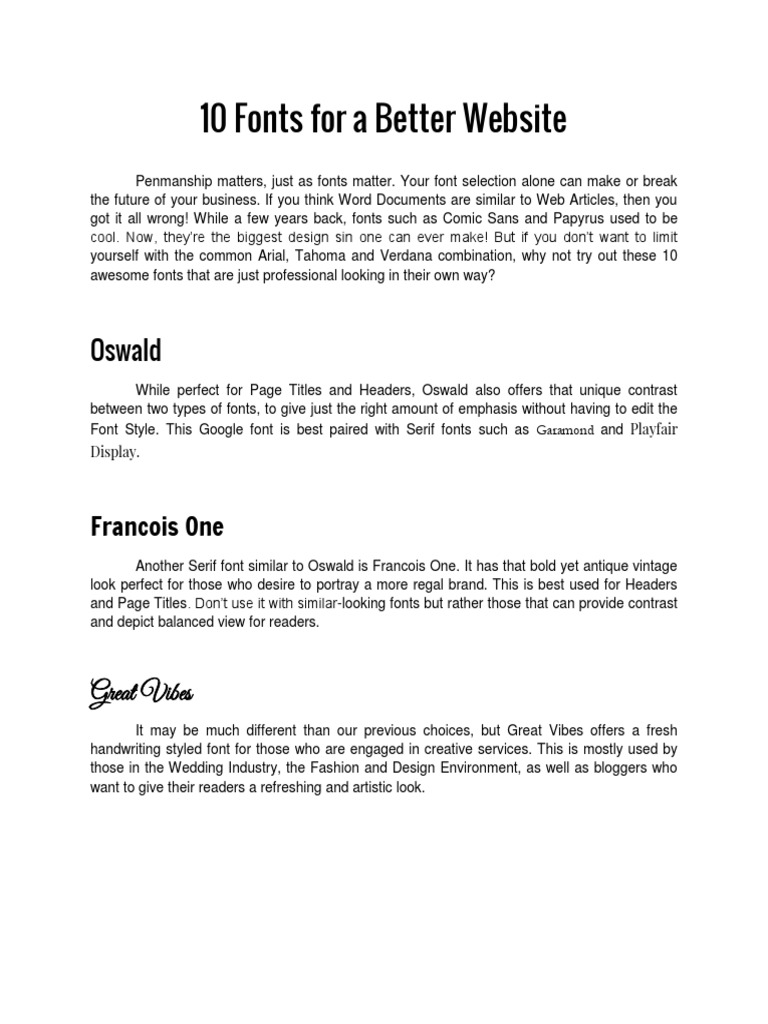 10 Fonts For A Better Website | PDF | Typefaces | Arial