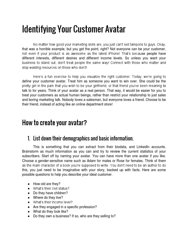 Identifying Your Customer Avatar | PDF | Customer | Marketing