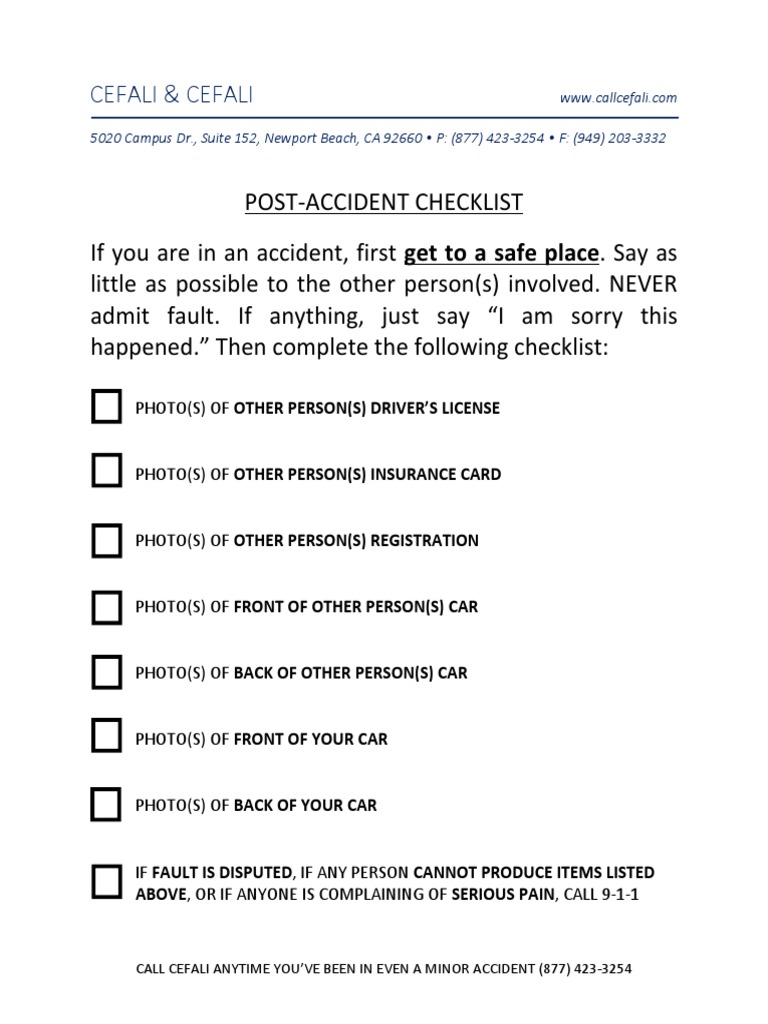 Accident Checklist | PDF