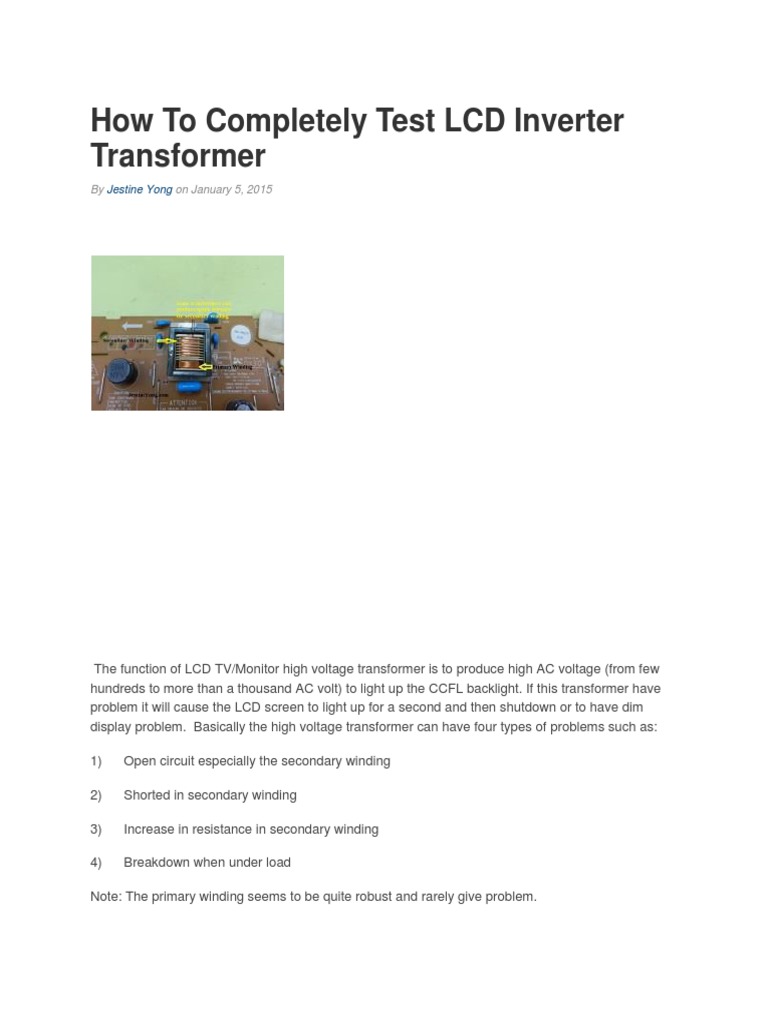 Testing LCD Inverter Transformers Guide | PDF | Backlight | Transformer