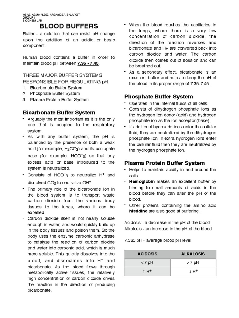 Biochem Blood Buffers | PDF | Buffer Solution | Bicarbonate