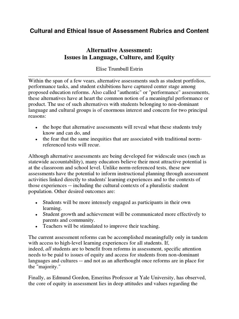 Cultural and Ethical Issue of Assessment Rubrics and Content | Download Free PDF | Educational ...