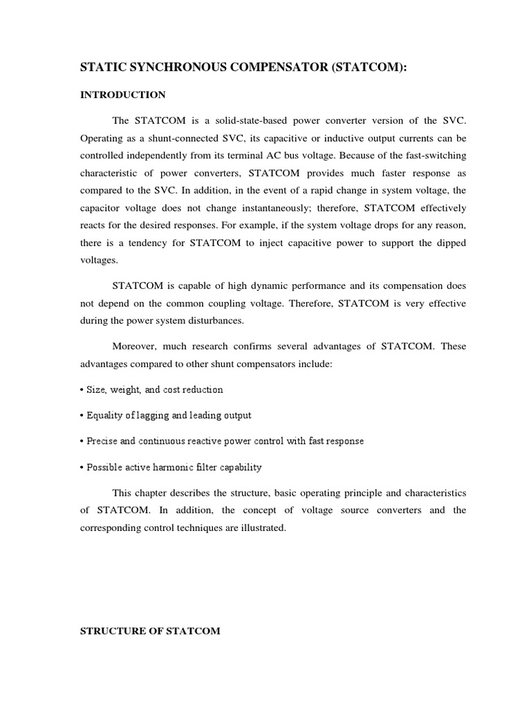 Static Synchronous Compensator Statcom Pdf Ac Power Capacitor