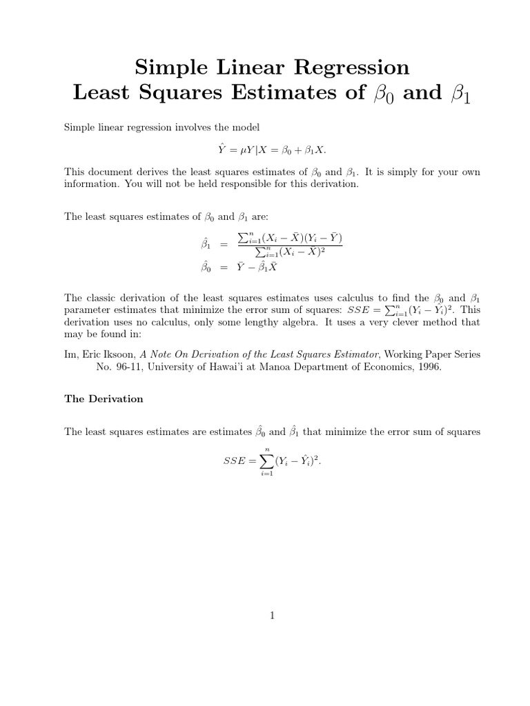 Simple Linear Regression PDF | PDF | Least Squares | Errors And Residuals