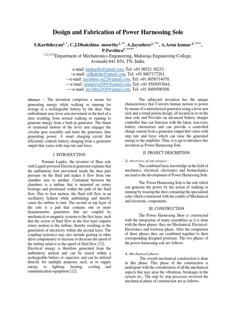 Design and Fabrication of Power Harnessing Sole: S.Karthikeyan, C.J ...